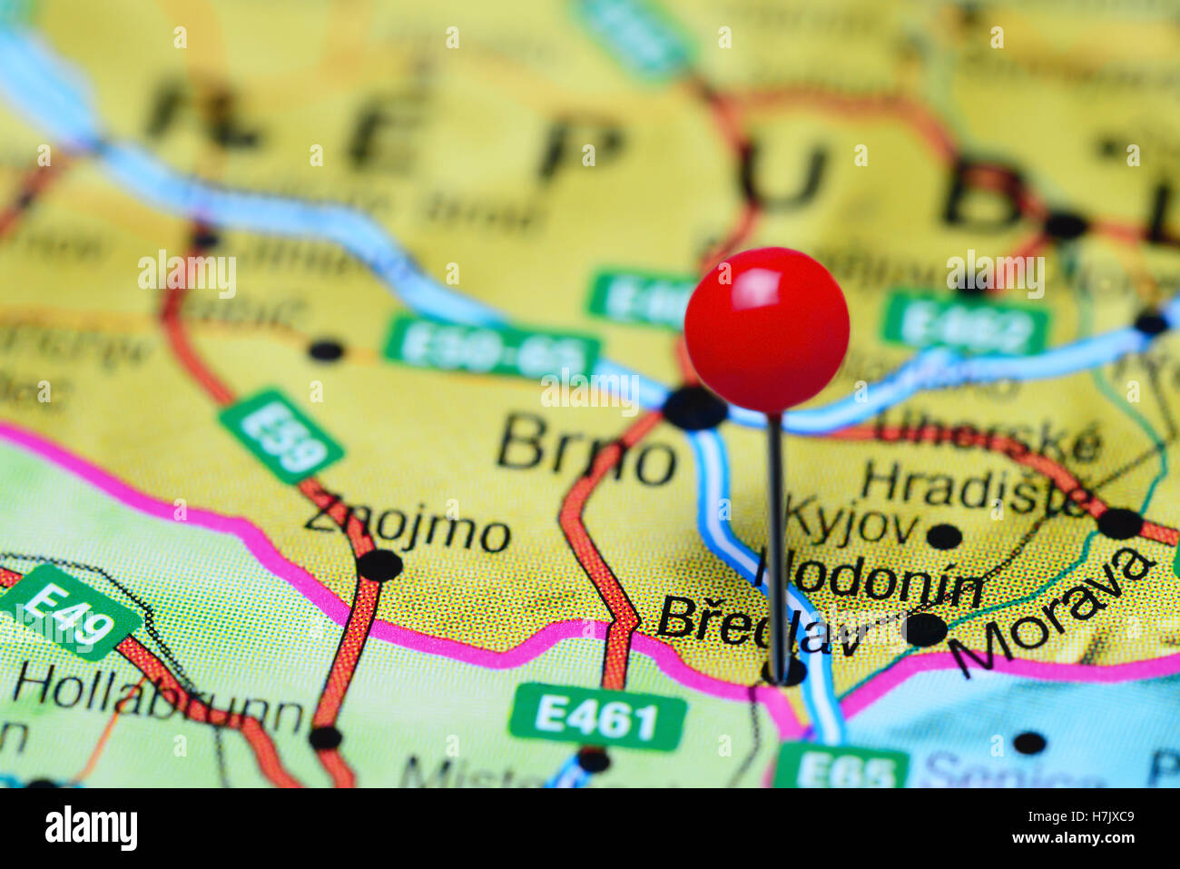 Breclav pinned on a map of Czech Republic Stock Photo - Alamy