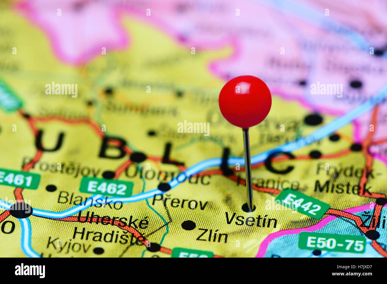 Vsetin pinned on a map of Czech Republic Stock Photo - Alamy