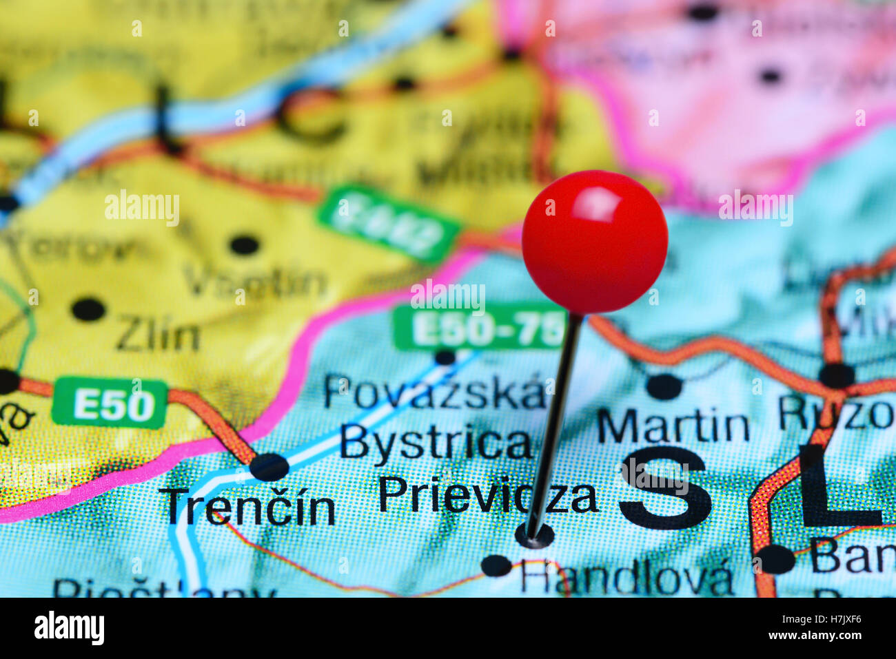 Prievidza pinned on a map of Slovakia Stock Photo - Alamy