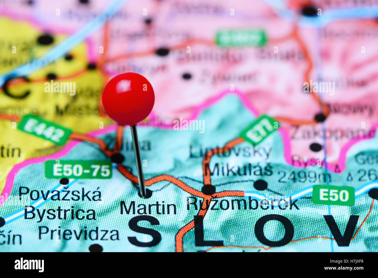 Martin pinned on a map of Slovakia Stock Photo - Alamy