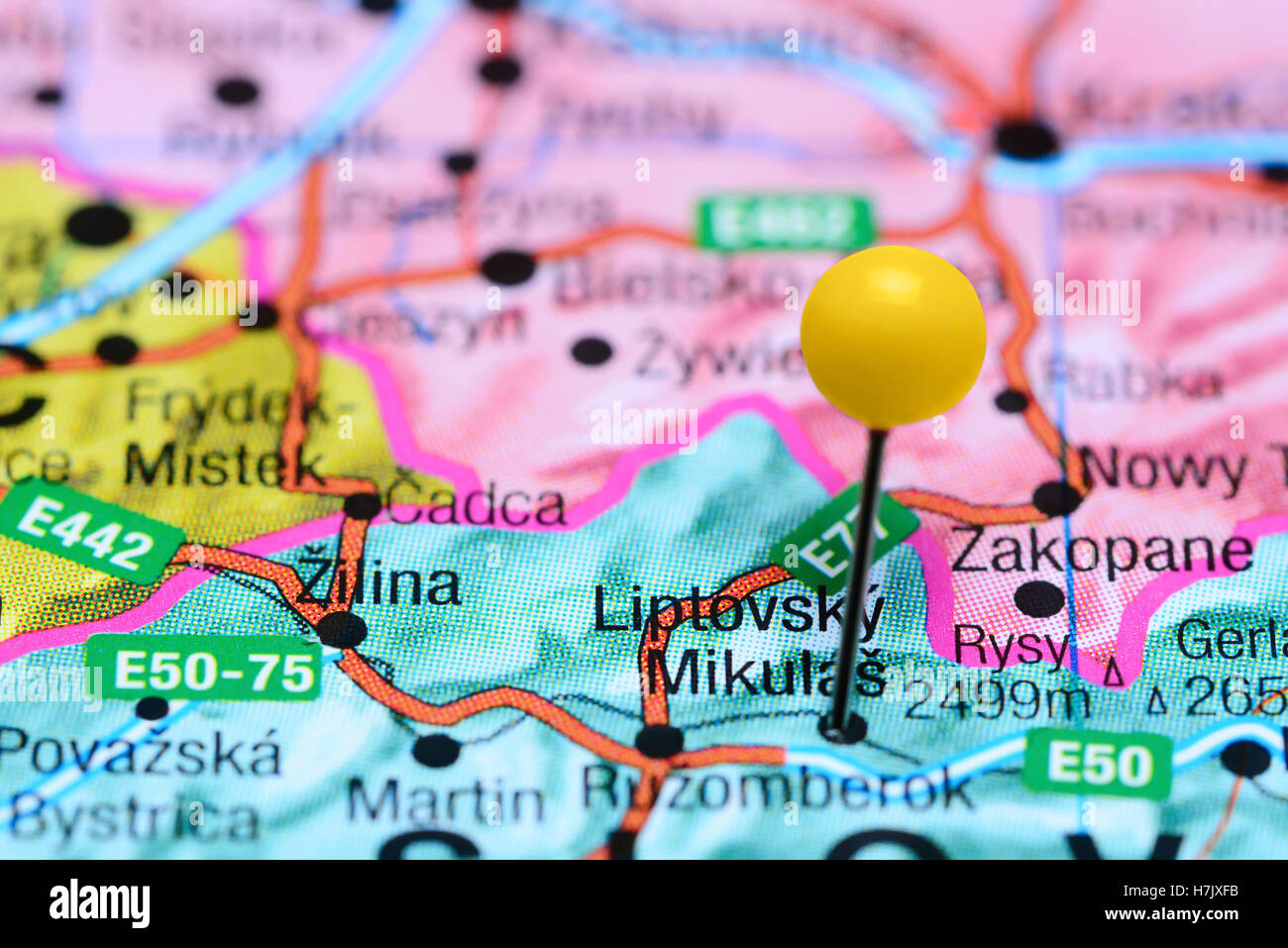 Liptovsky Mikulas pinned on a map of Slovakia Stock Photo - Alamy