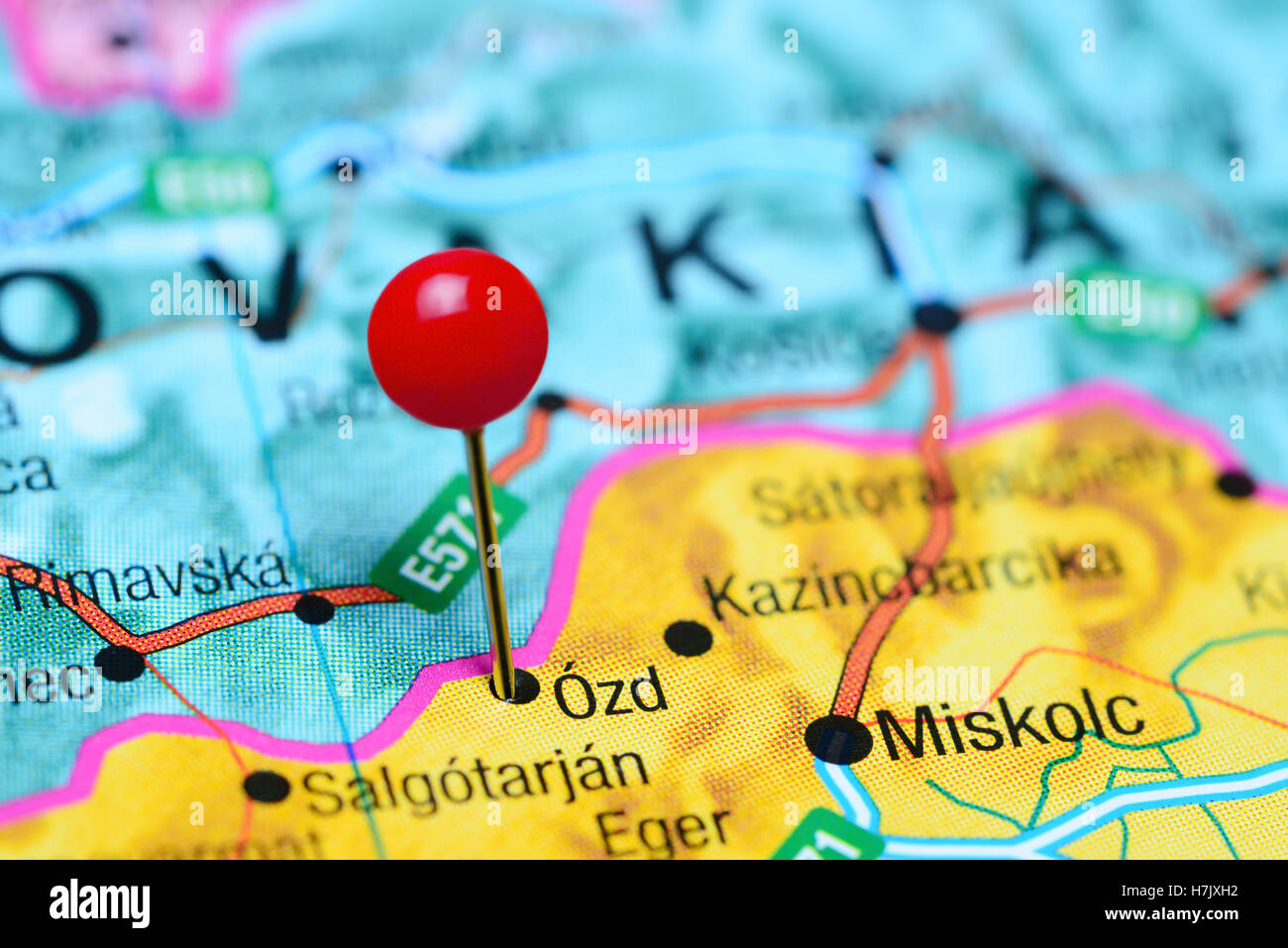Ozd pinned on a map of Hungary Stock Photo - Alamy
