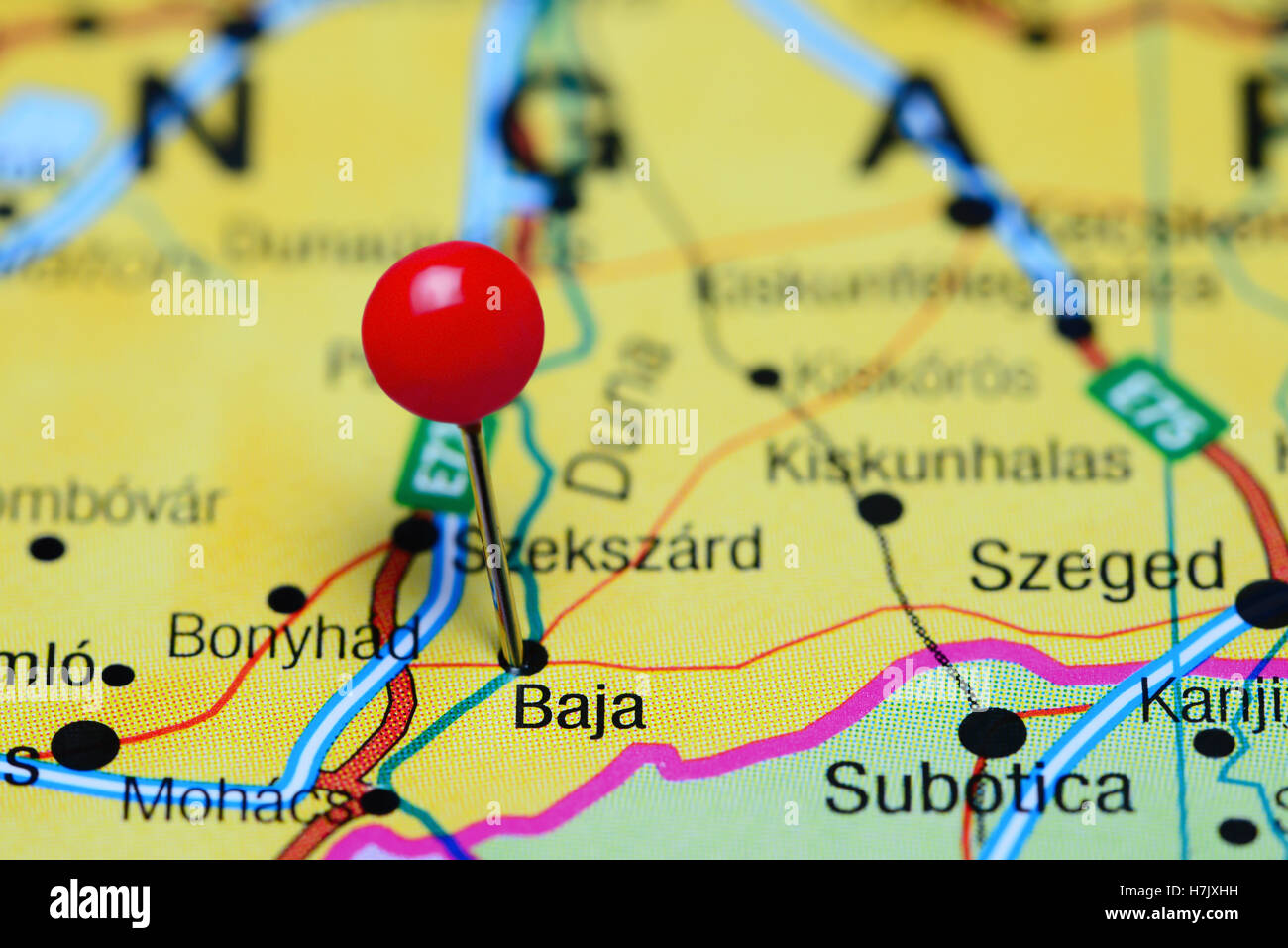 Baja pinned on a map of Hungary Stock Photo - Alamy