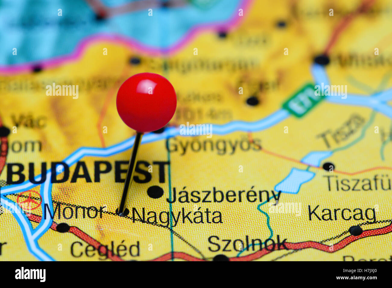 Nagykata pinned on a map of Hungary Stock Photo - Alamy