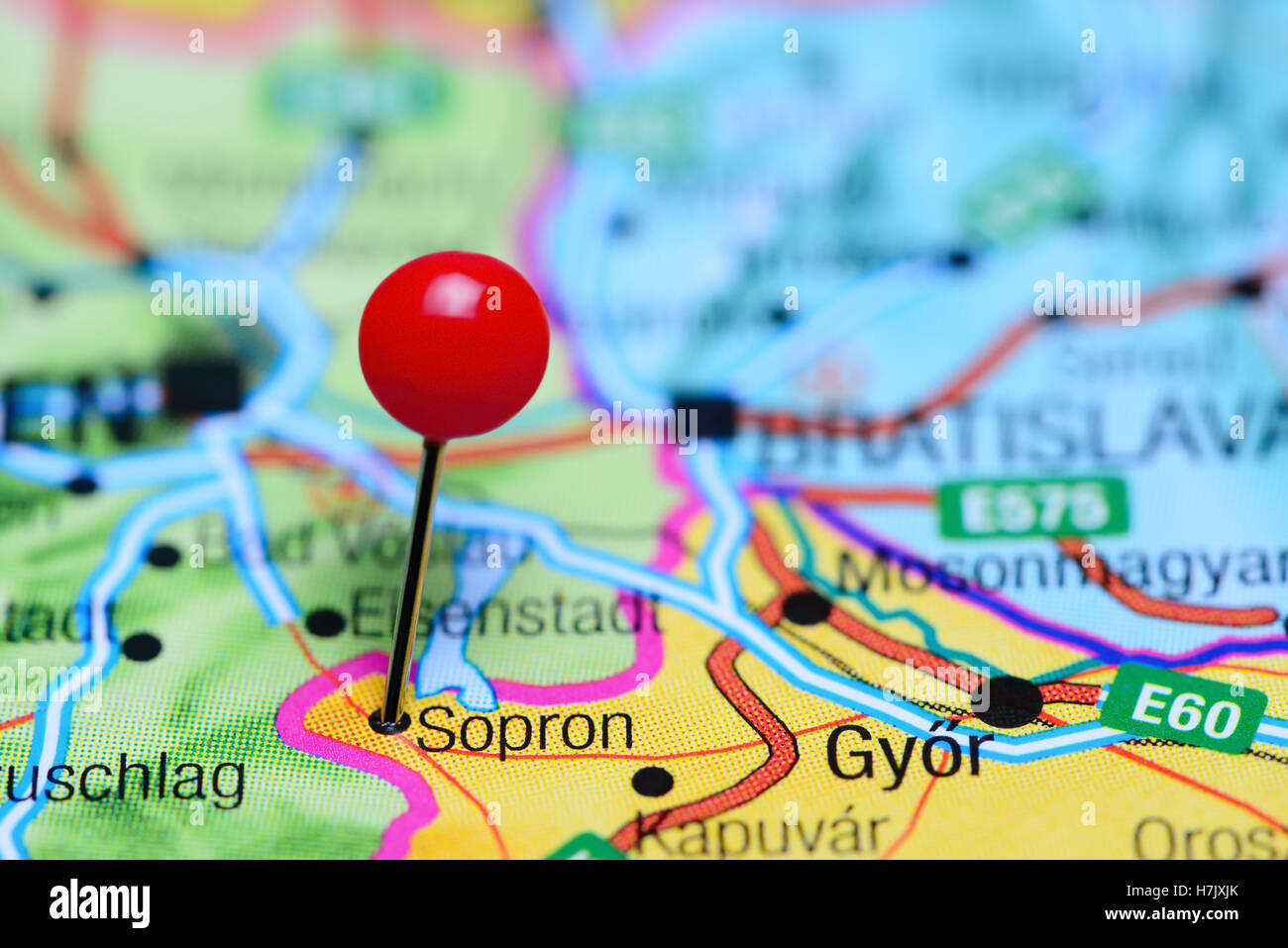 Sopron pinned on a map of Hungary Stock Photo - Alamy
