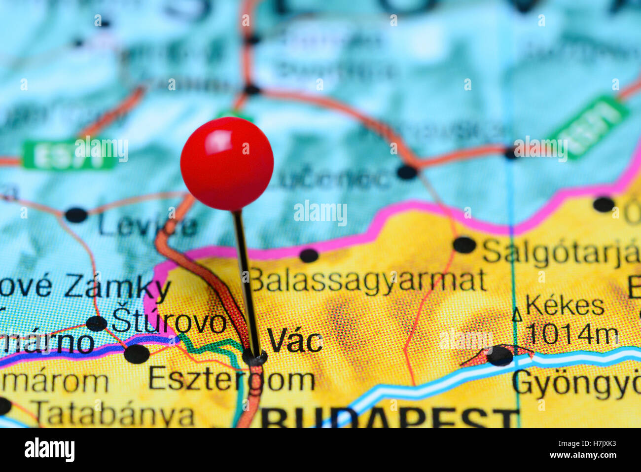 Vac pinned on a map of Hungary Stock Photo - Alamy