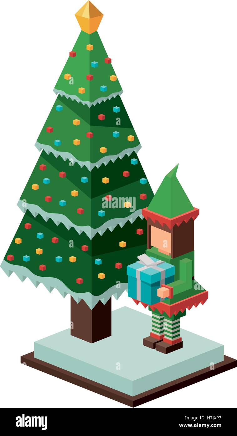 Isometric elf icon. Christmas season decoration and celebration theme ...