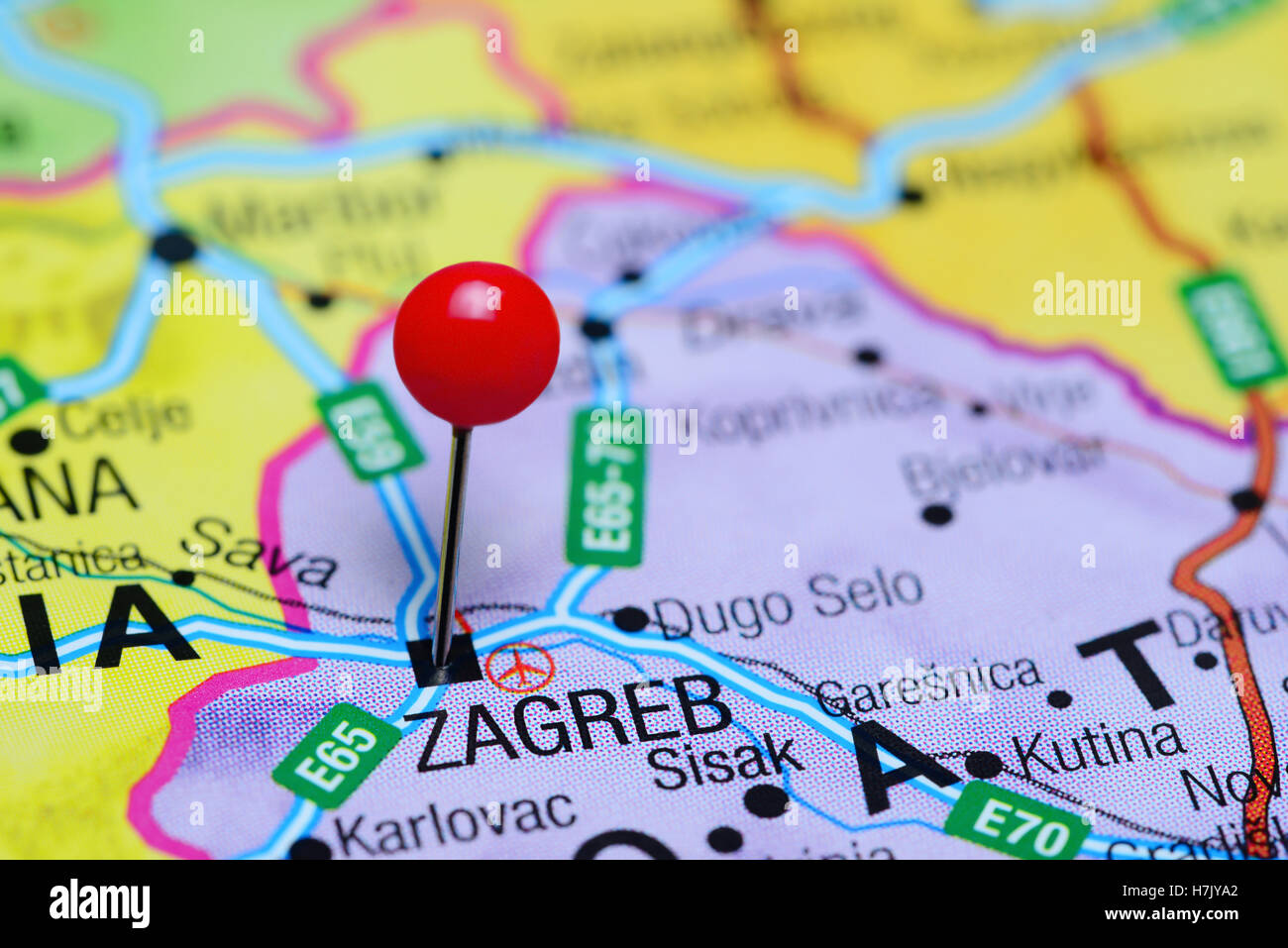 Zagreb pinned on a map of Croatia Stock Photo - Alamy