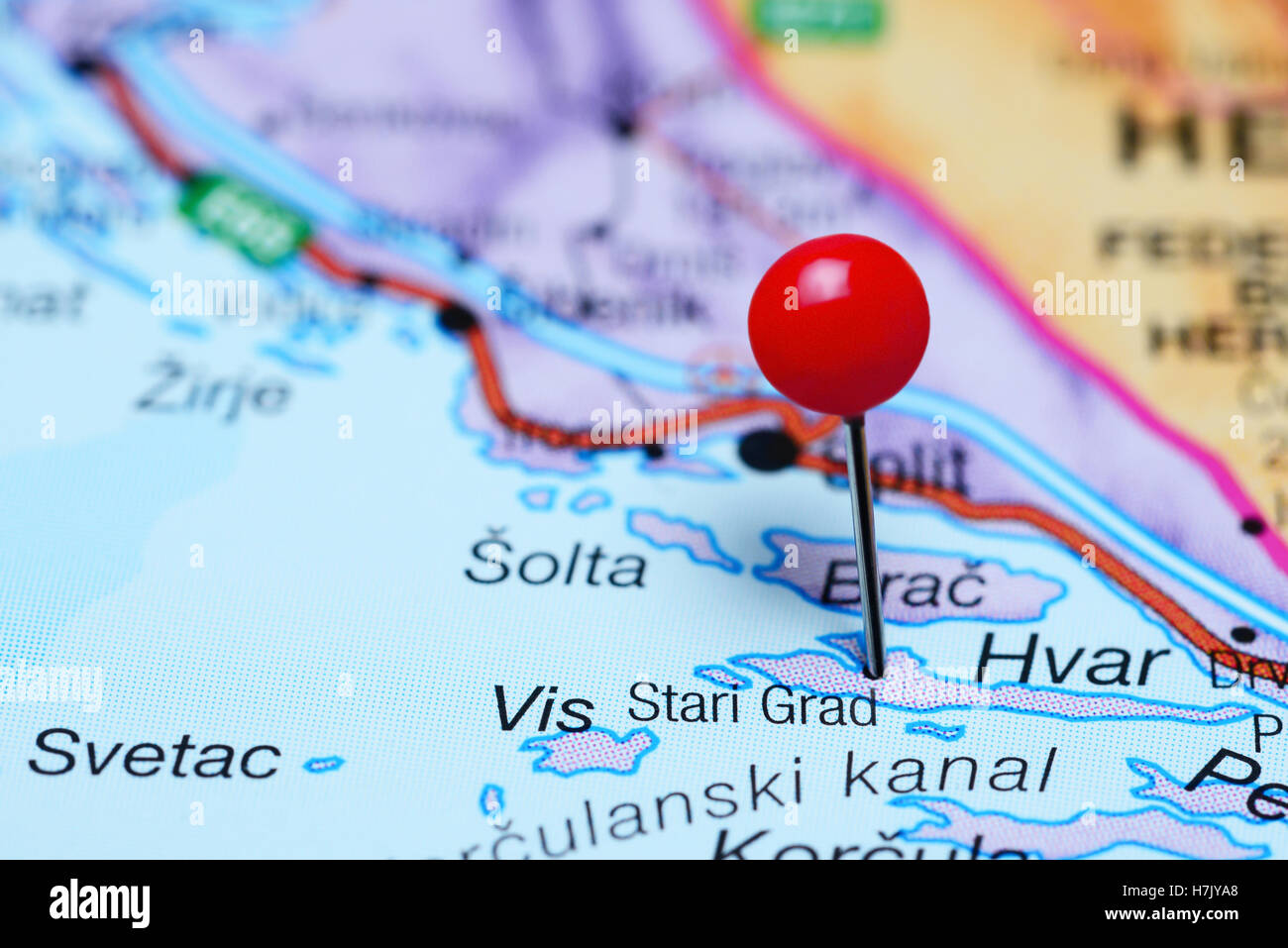 Stari Grad pinned on a map of Croatia Stock Photo - Alamy