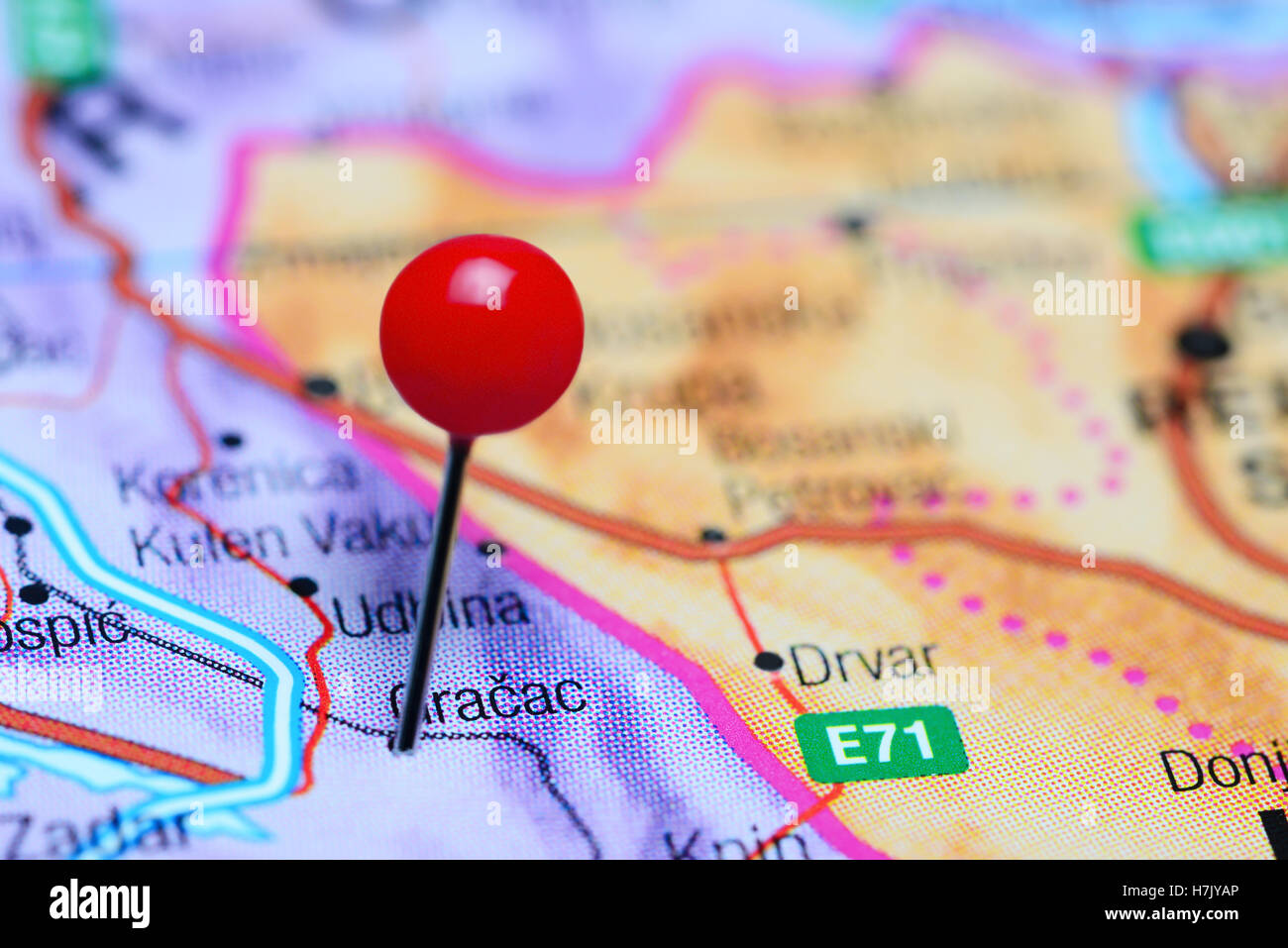 Gracac pinned on a map of Croatia Stock Photo - Alamy