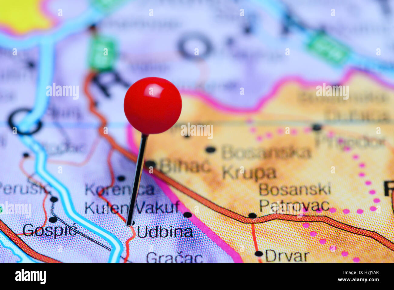 Udbina pinned on a map of Croatia Stock Photo - Alamy