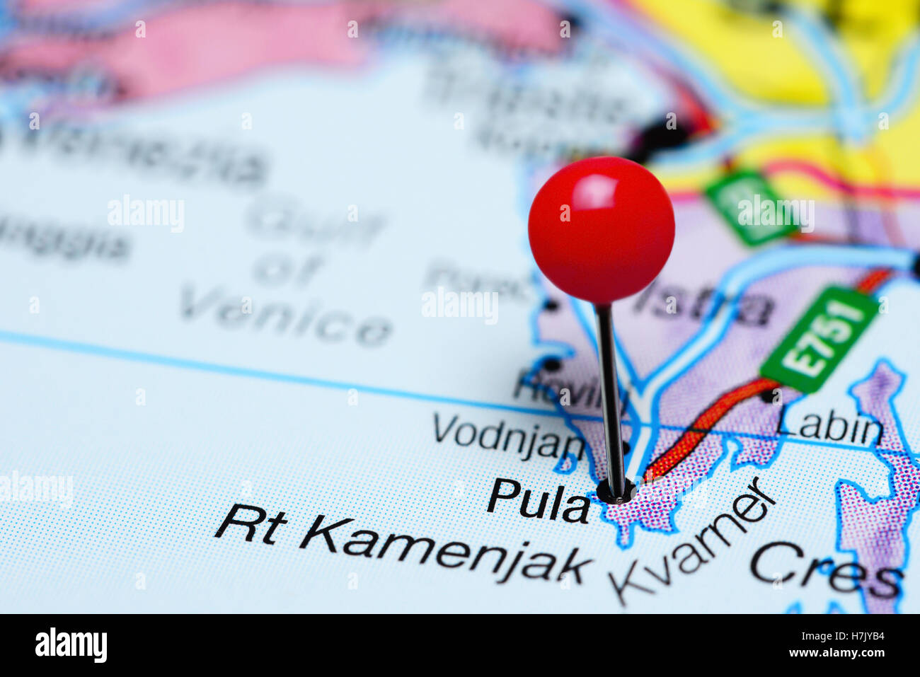 Pula pinned on a map of Croatia Stock Photo - Alamy