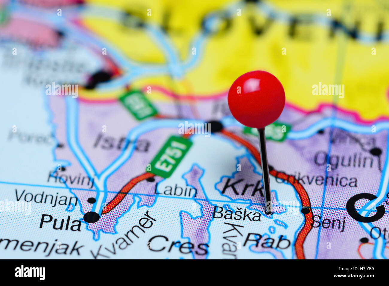 Baska pinned on a map of Croatia Stock Photo - Alamy
