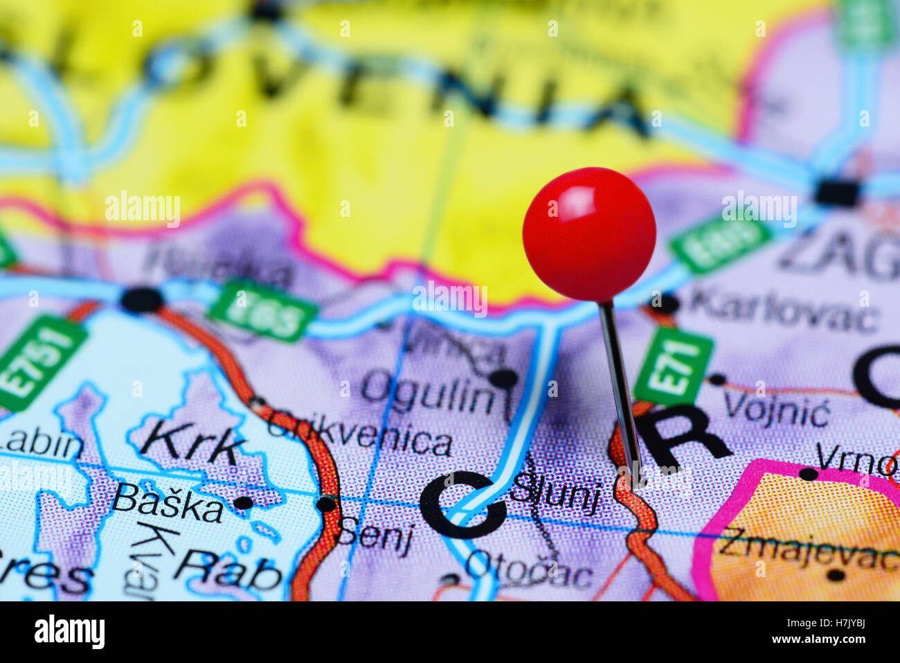 Slunj pinned on a map of Croatia Stock Photo - Alamy