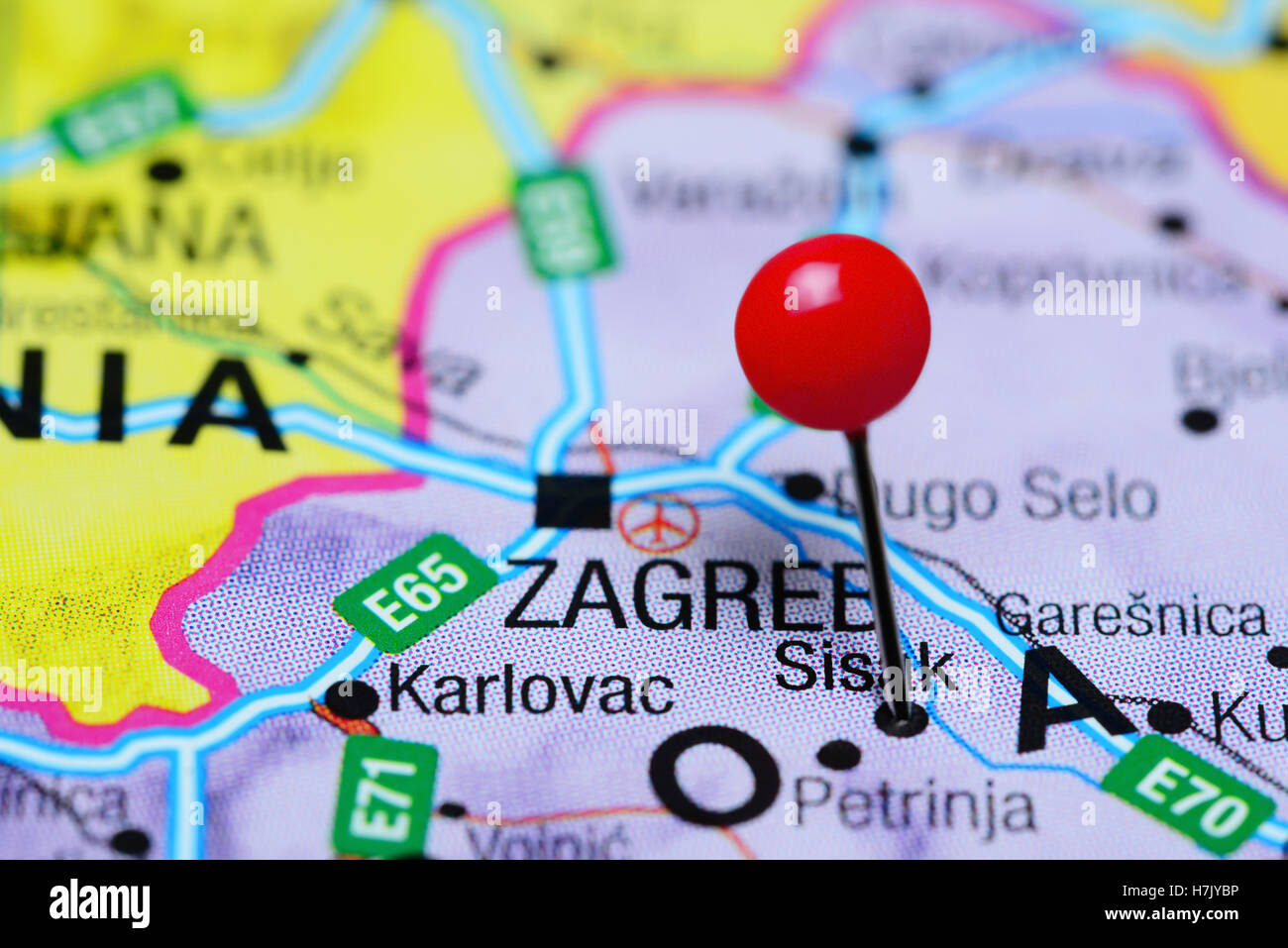 Sisak pinned on a map of Croatia Stock Photo - Alamy