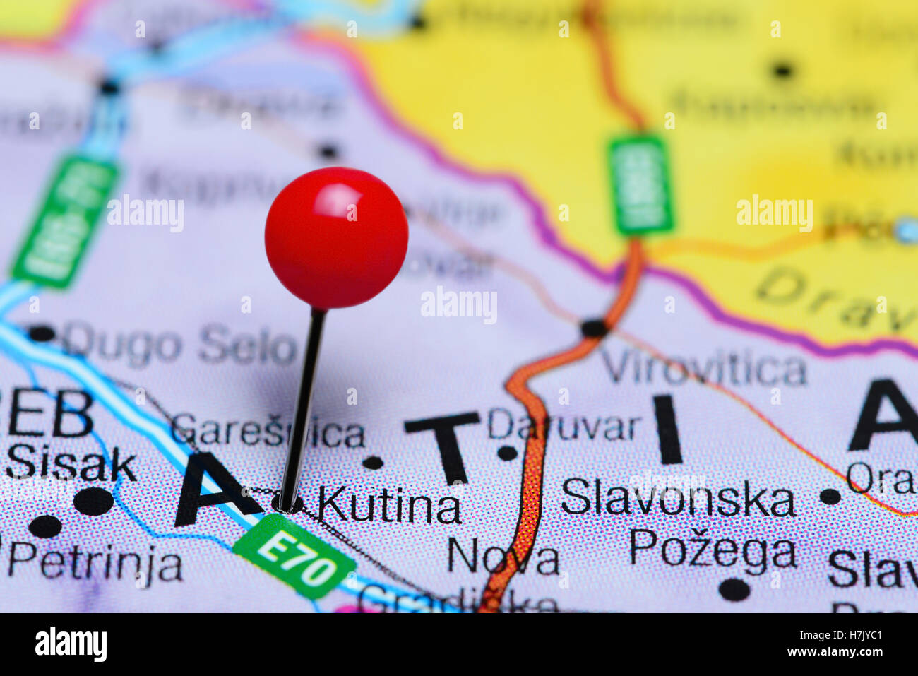 Kutina pinned on a map of Croatia Stock Photo - Alamy