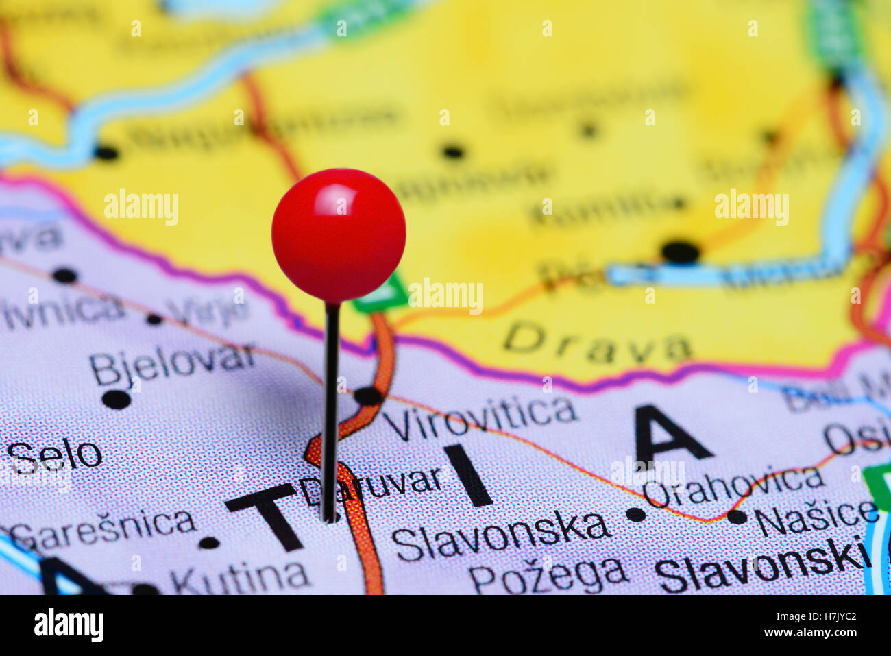 Daruvar pinned on a map of Croatia Stock Photo - Alamy