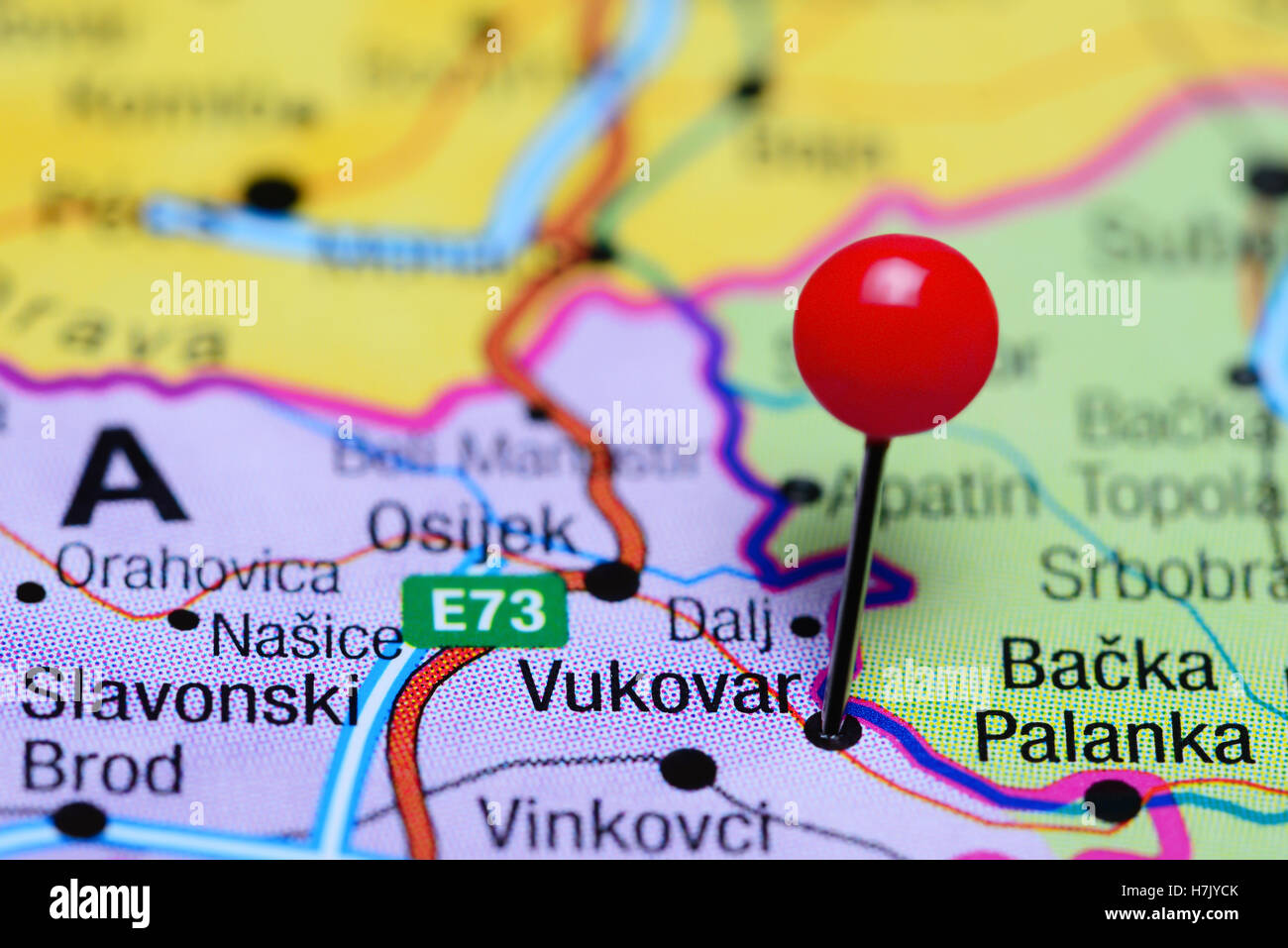Vukovar pinned on a map of Croatia Stock Photo - Alamy