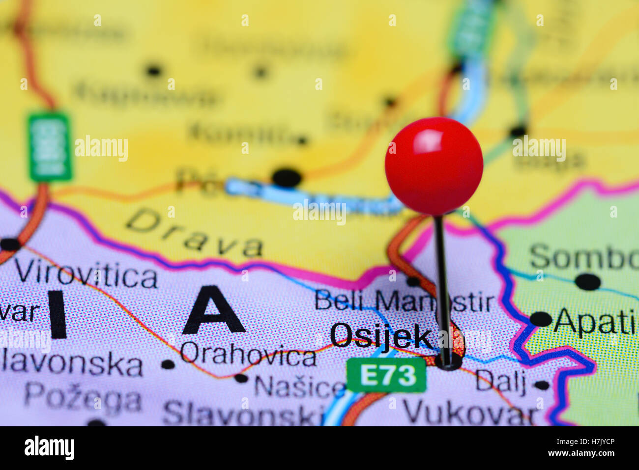 Osijek pinned on a map of Croatia Stock Photo - Alamy