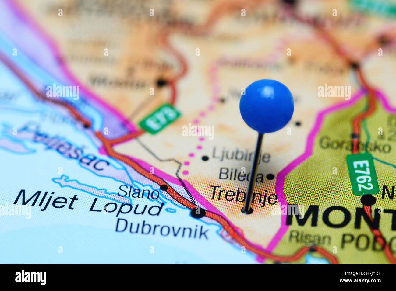 Trebinje pinned on a map of Bosnia and Herzegovina Stock Photo - Alamy