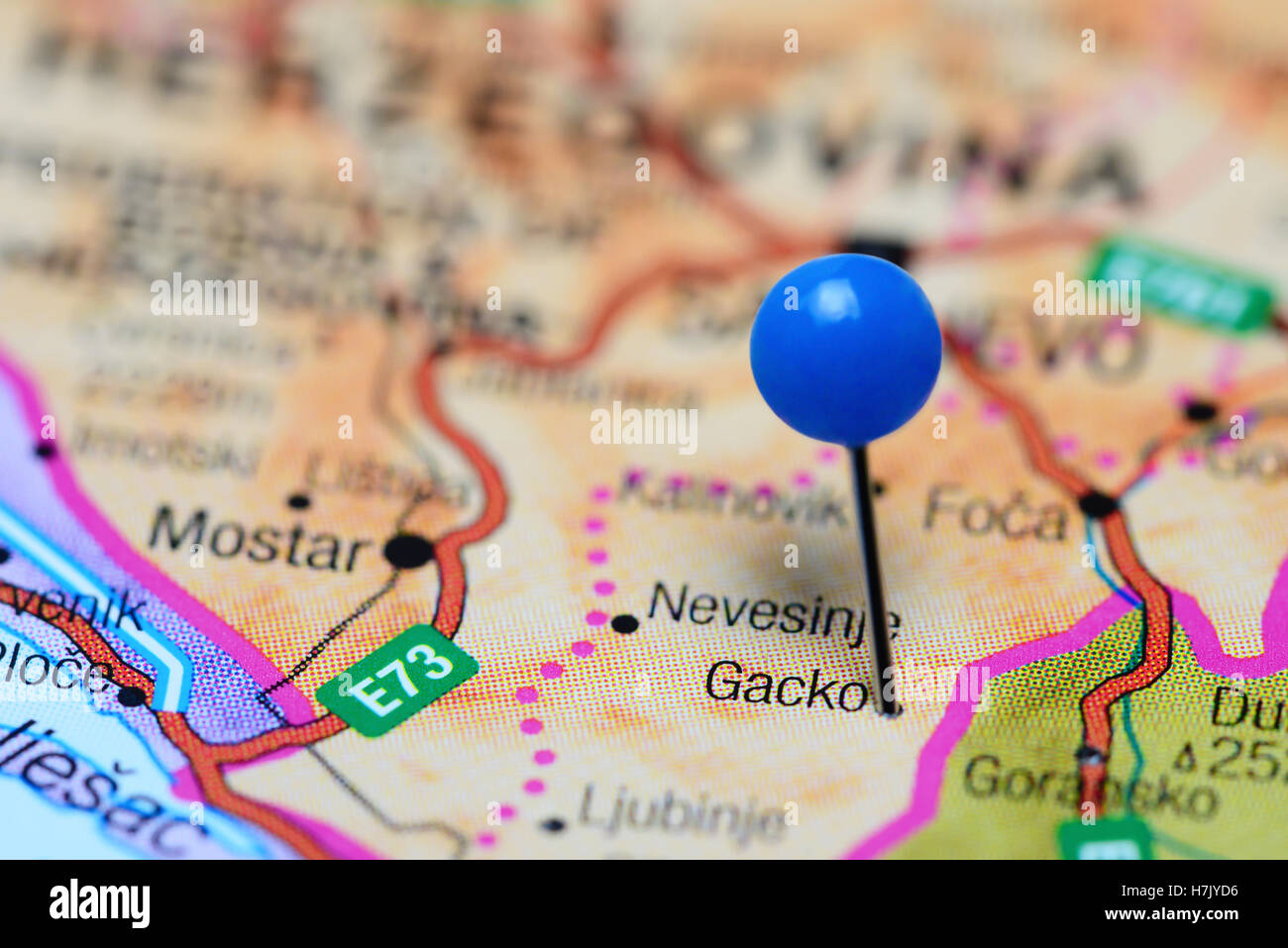 Gacko pinned on a map of Bosnia and Herzegovina Stock Photo - Alamy