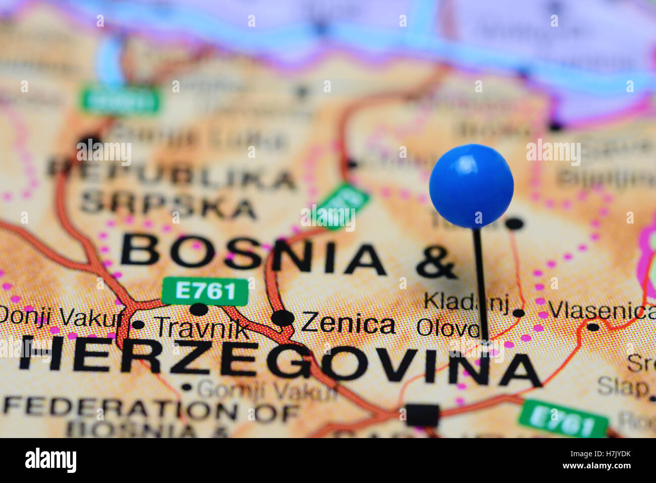 Olovo pinned on a map of Bosnia and Herzegovina Stock Photo - Alamy