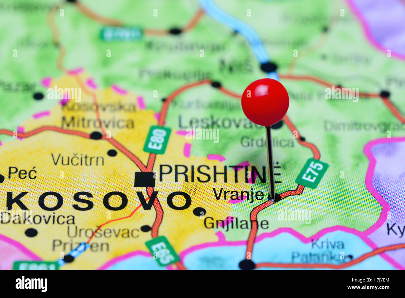 Vranje pinned on a map of Serbia Stock Photo - Alamy