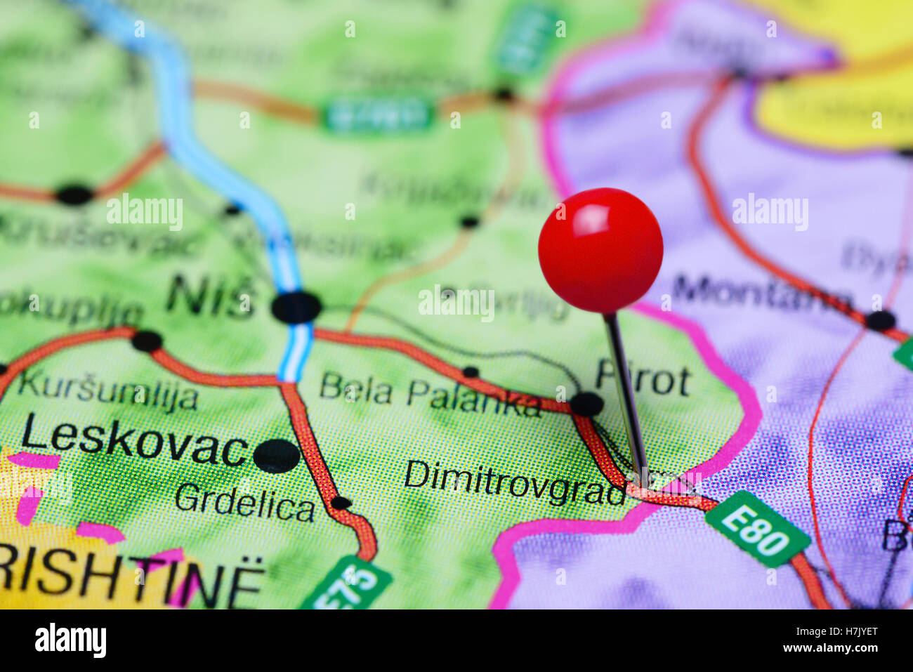 Dimitrovgrad pinned on a map of Serbia Stock Photo - Alamy