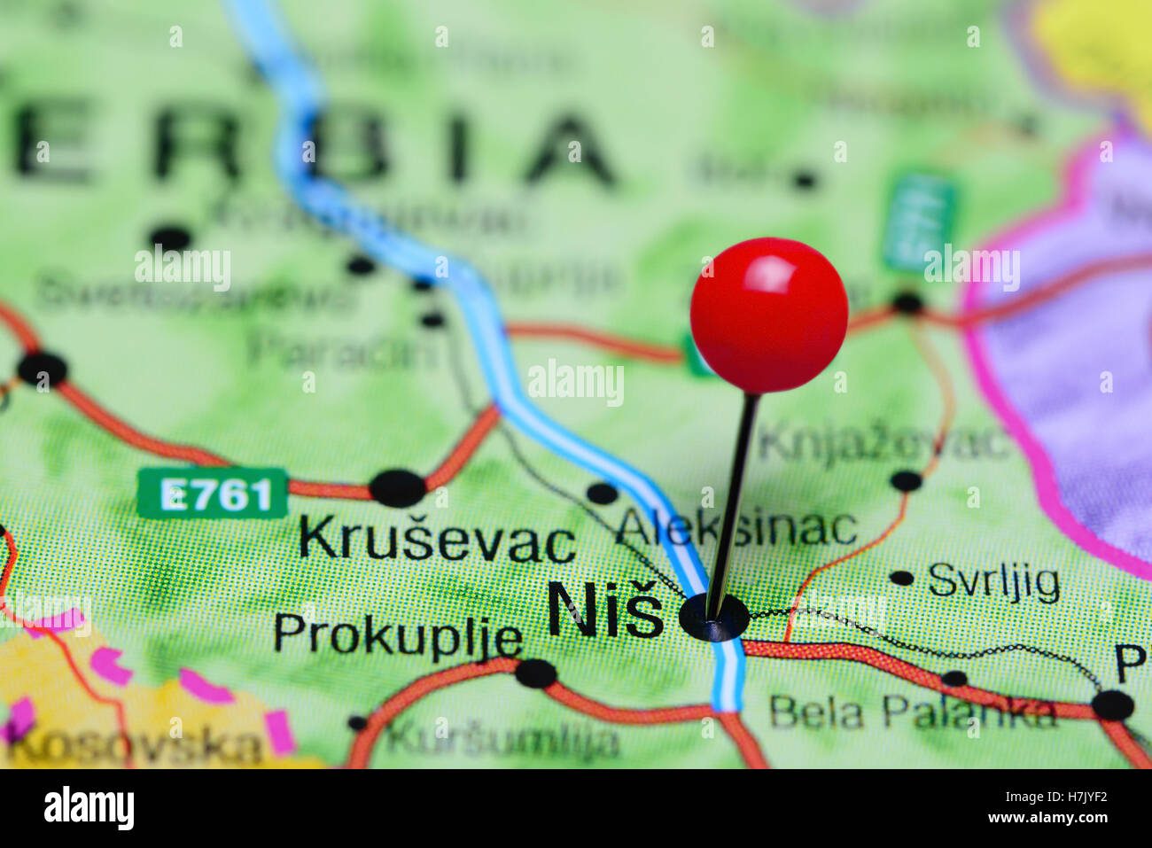 Nis pinned on a map of Serbia Stock Photo - Alamy