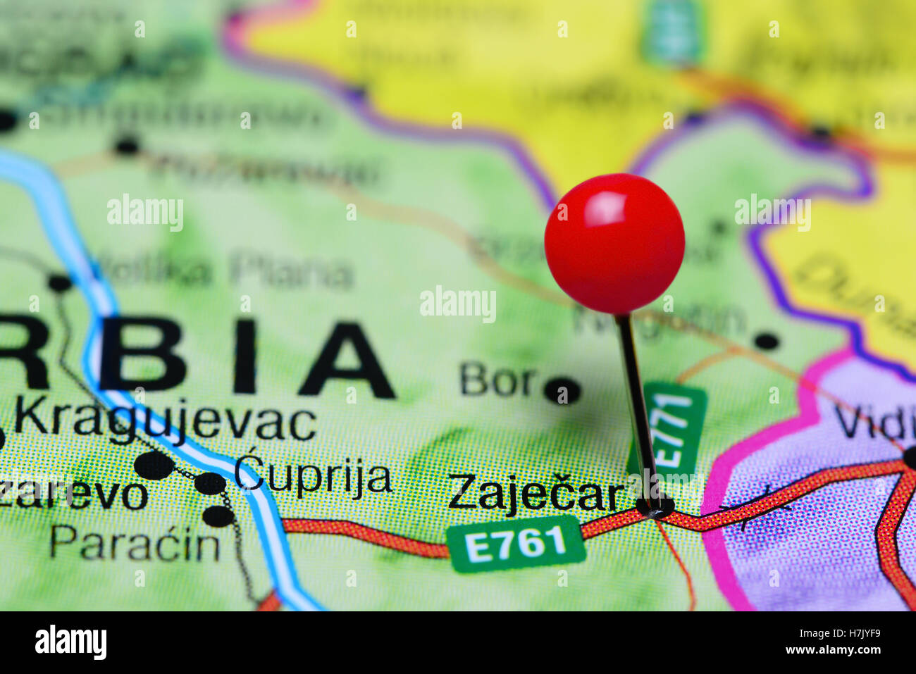 Zajecar pinned on a map of Serbia Stock Photo - Alamy