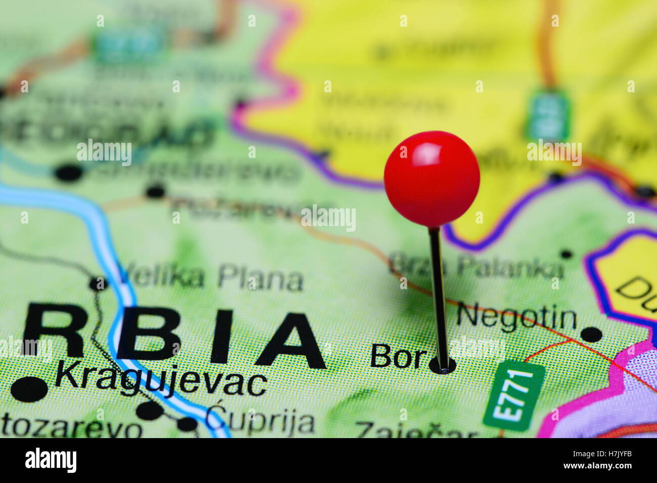 Bor pinned on a map of Serbia Stock Photo - Alamy