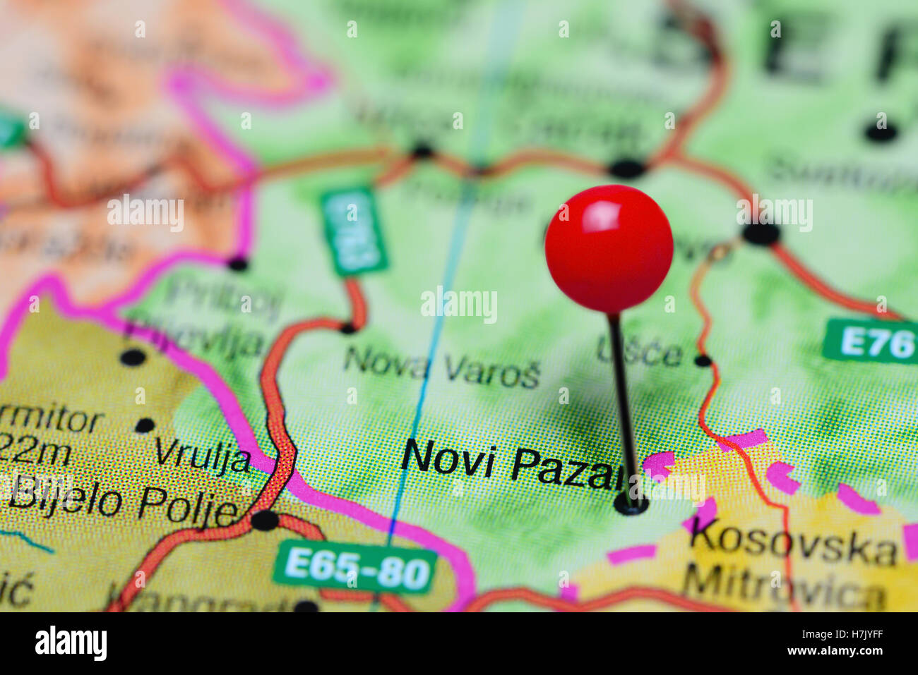 Novi Pazar pinned on a map of Serbia Stock Photo - Alamy