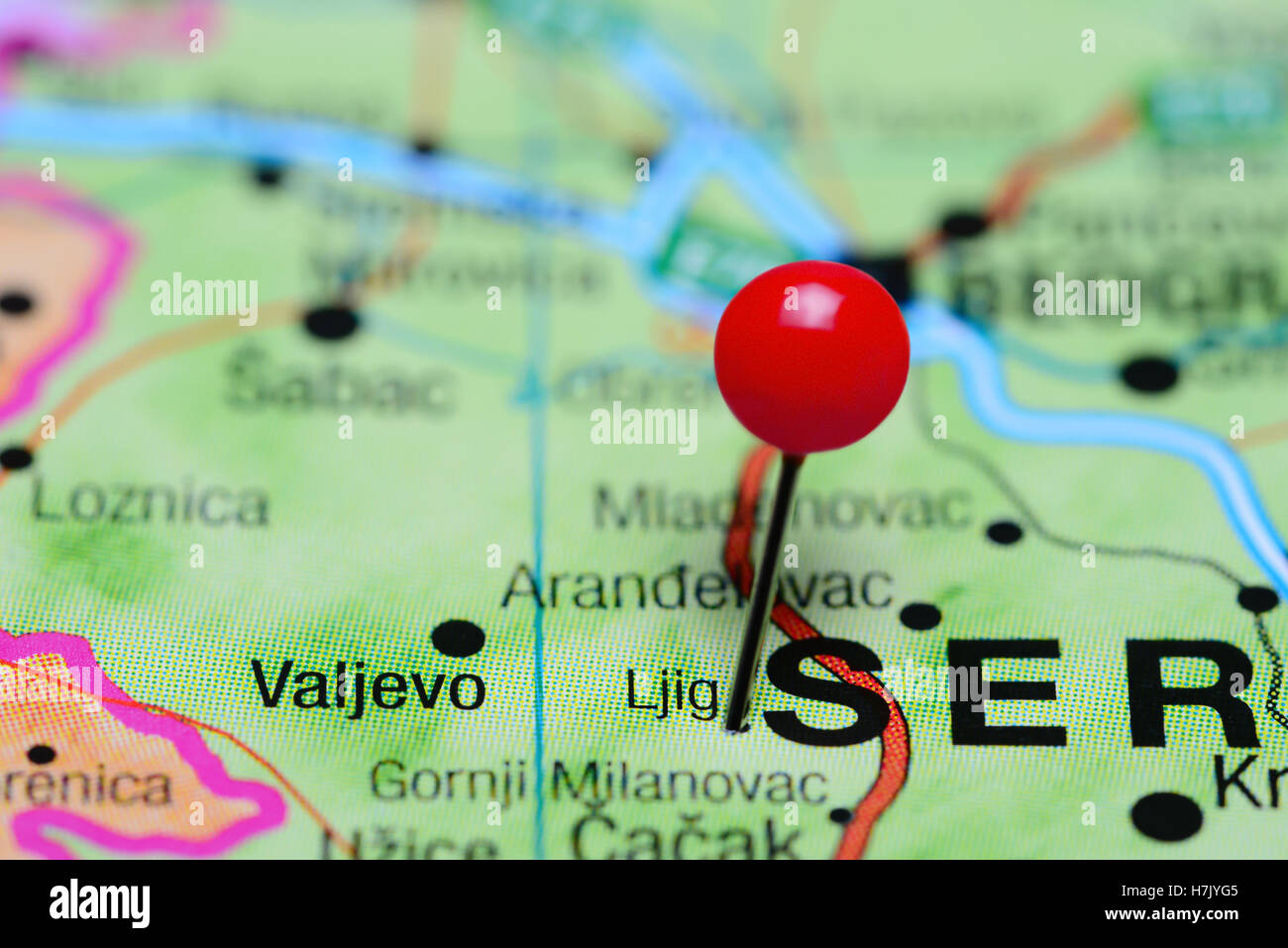 Ljig pinned on a map of Serbia Stock Photo - Alamy