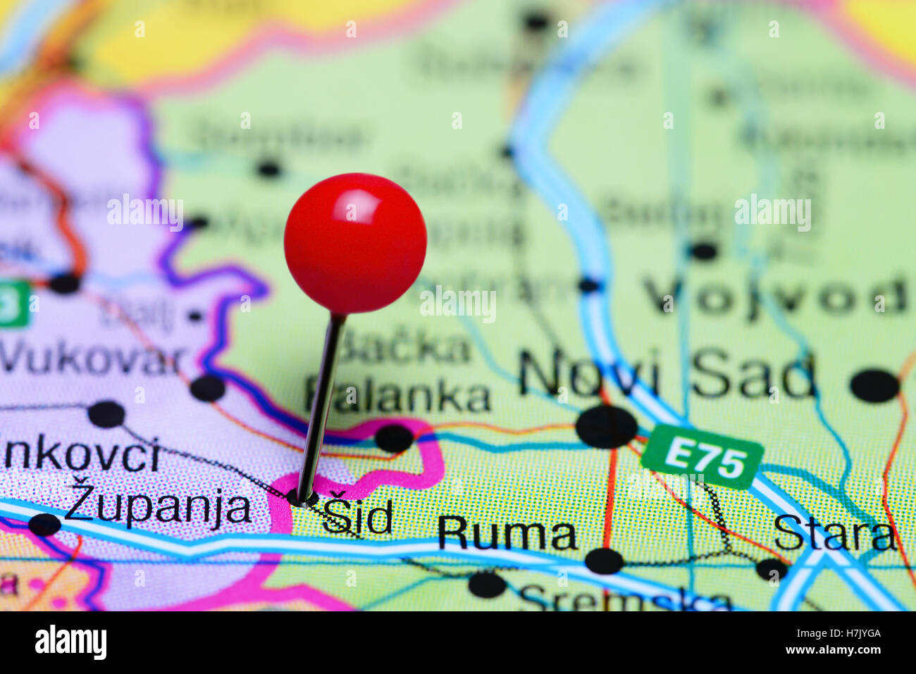 Sid pinned on a map of Serbia Stock Photo - Alamy