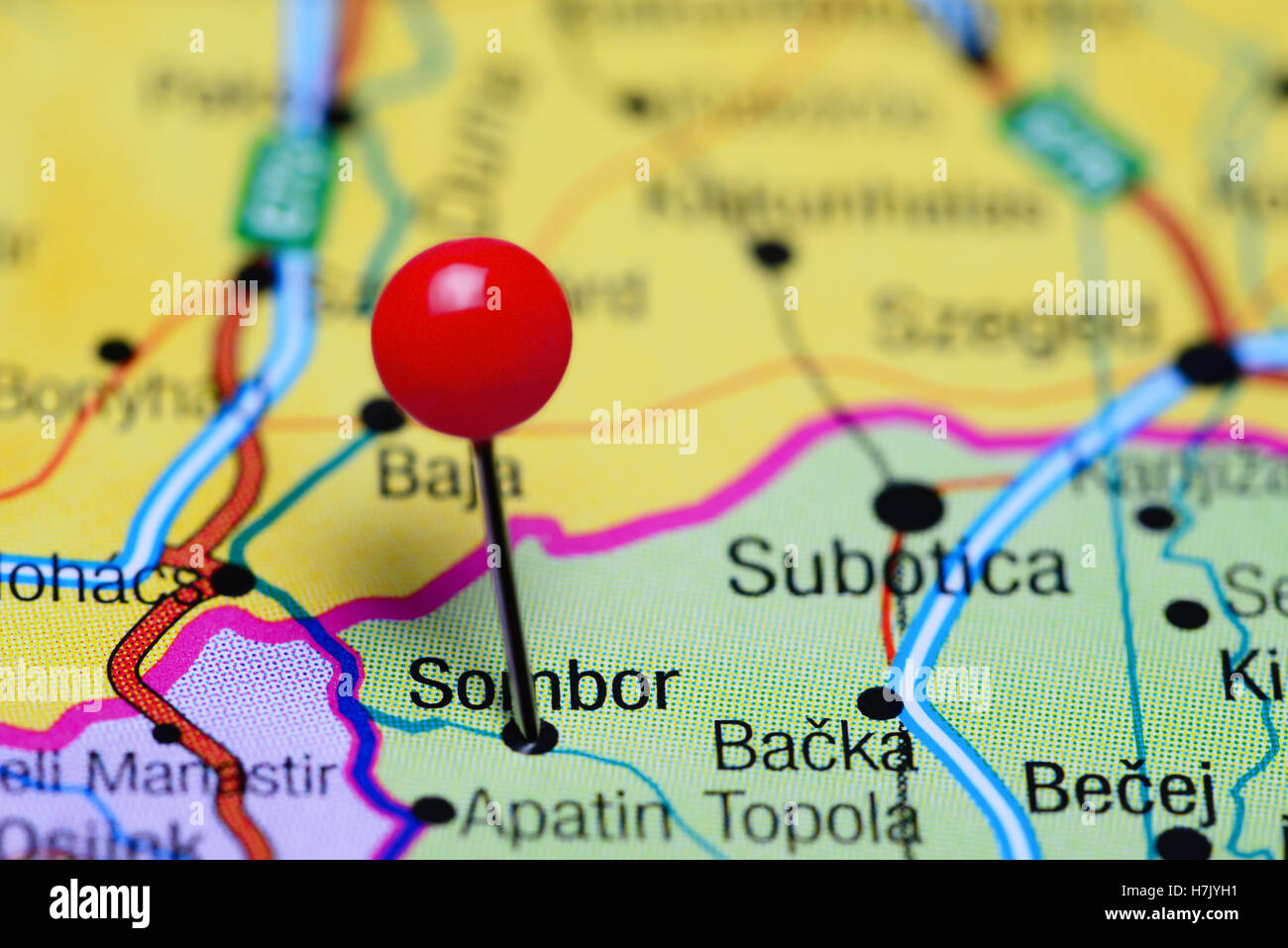 Sombor pinned on a map of Serbia Stock Photo - Alamy