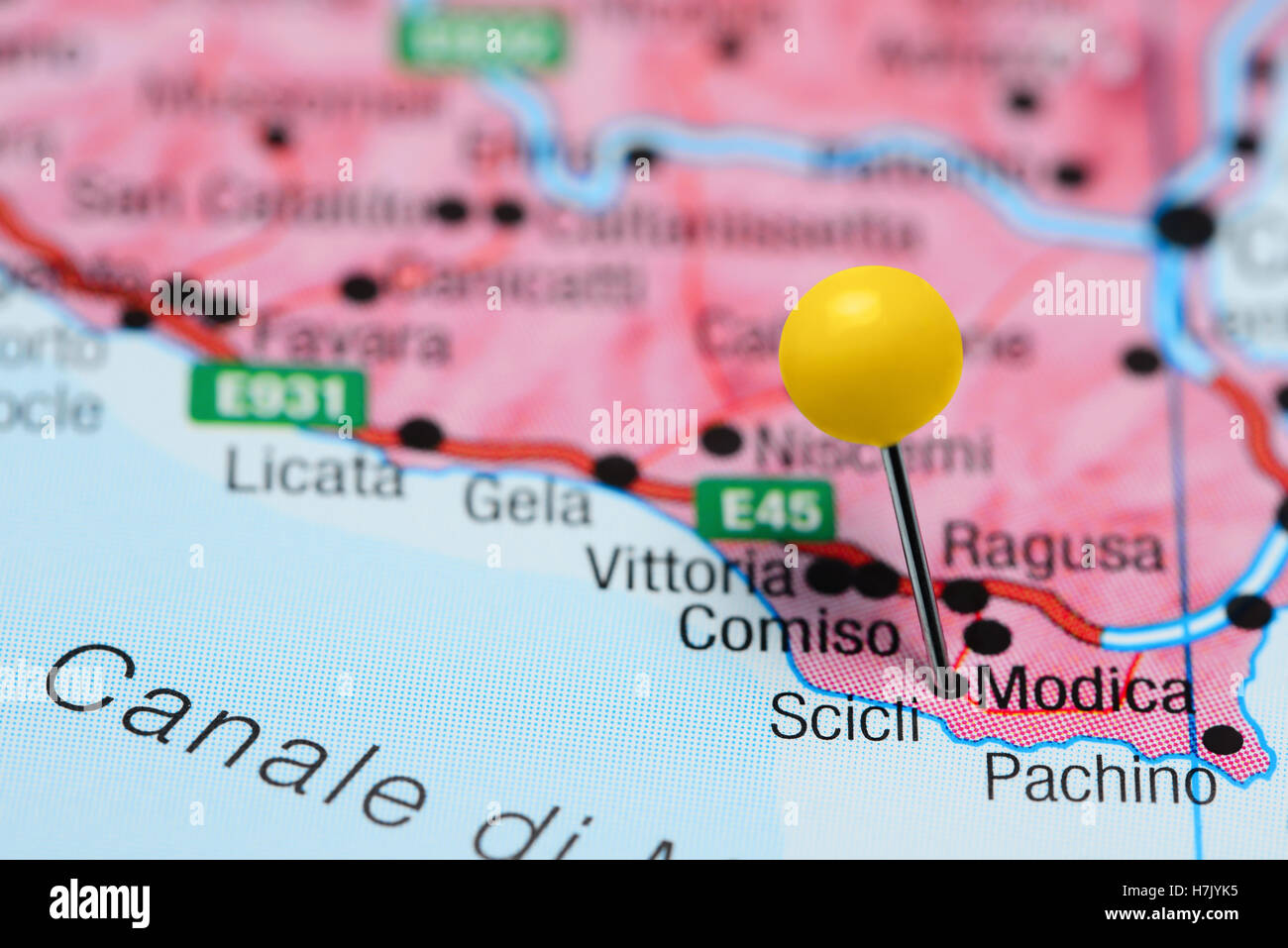 Scicli pinned on a map of Italy Stock Photo - Alamy
