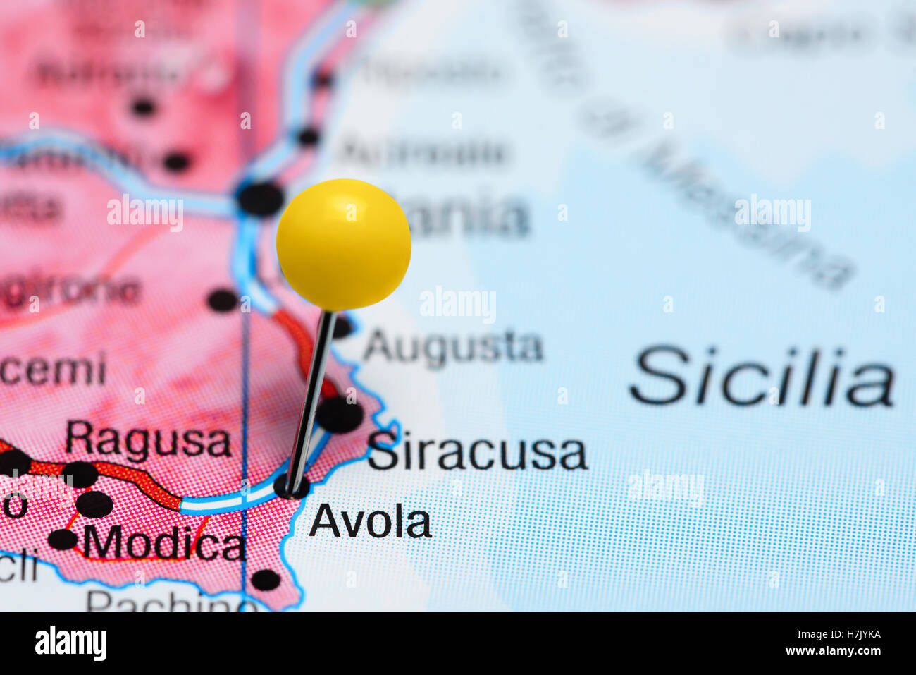 Avola pinned on a map of Italy Stock Photo - Alamy