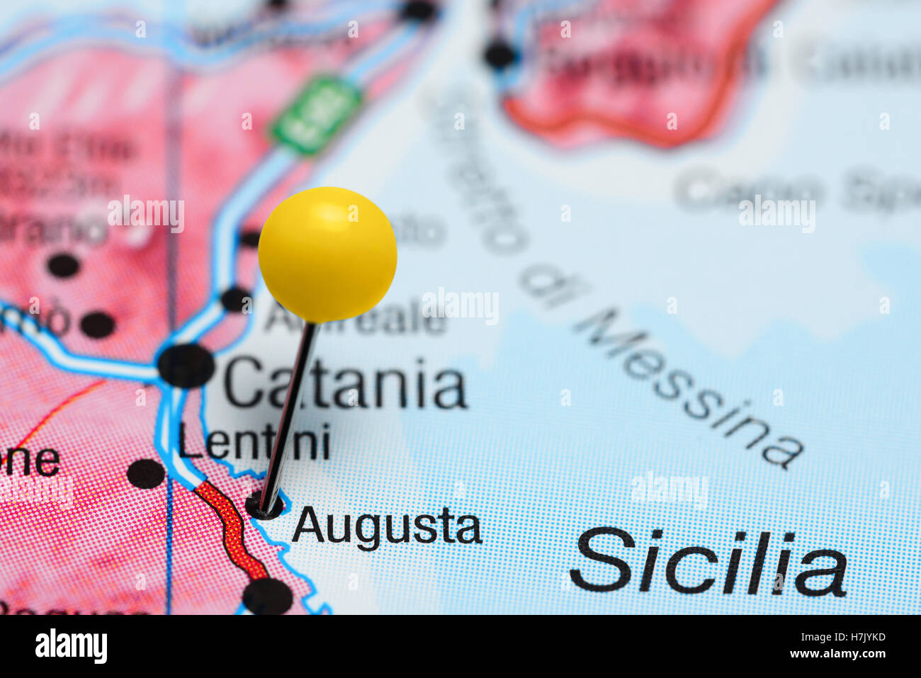 Augusta pinned on a map of Italy Stock Photo - Alamy
