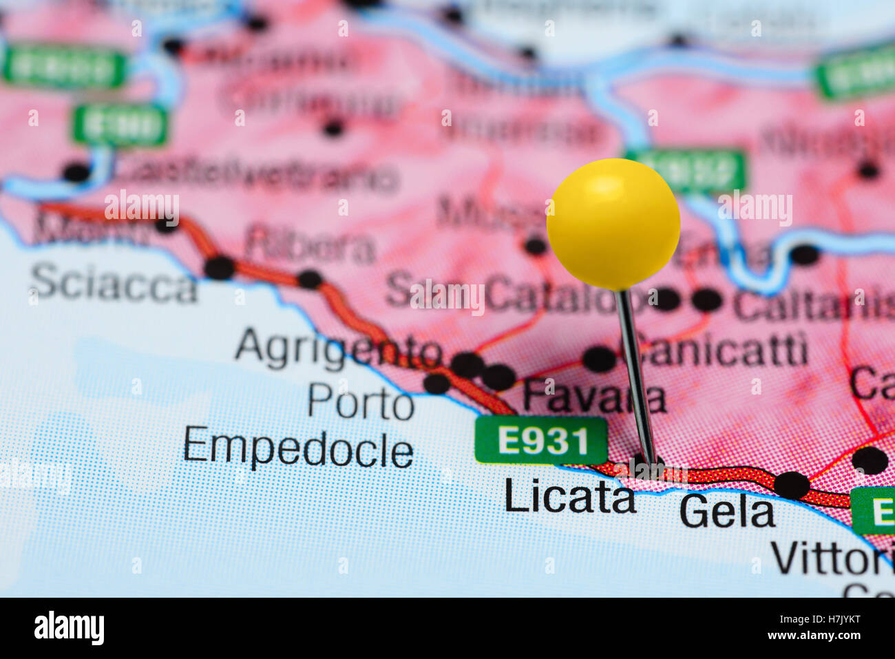 Licata pinned on a map of Italy Stock Photo - Alamy