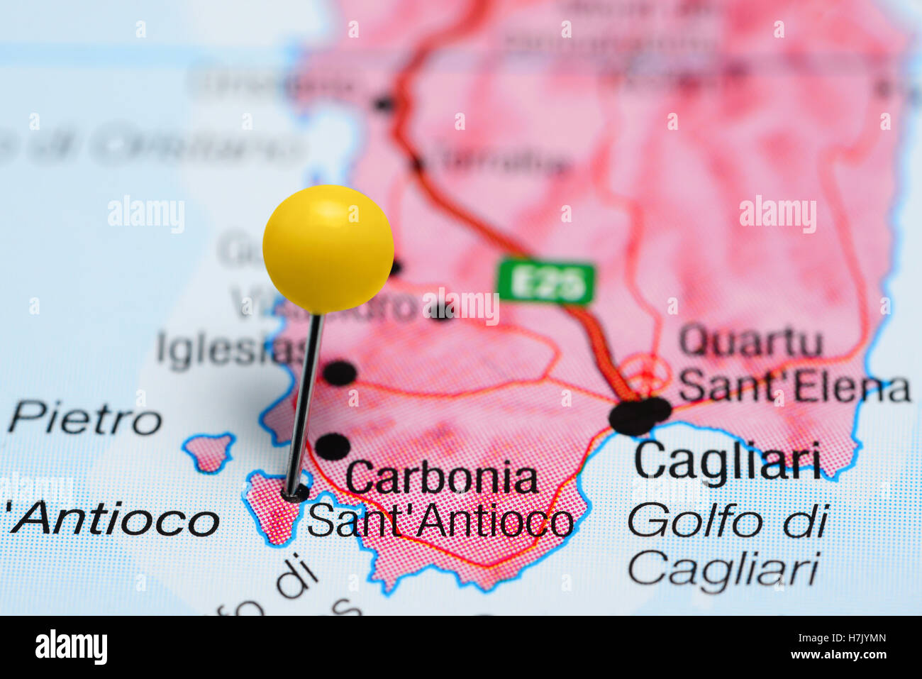 Sant Antioco pinned on a map of Italy Stock Photo - Alamy