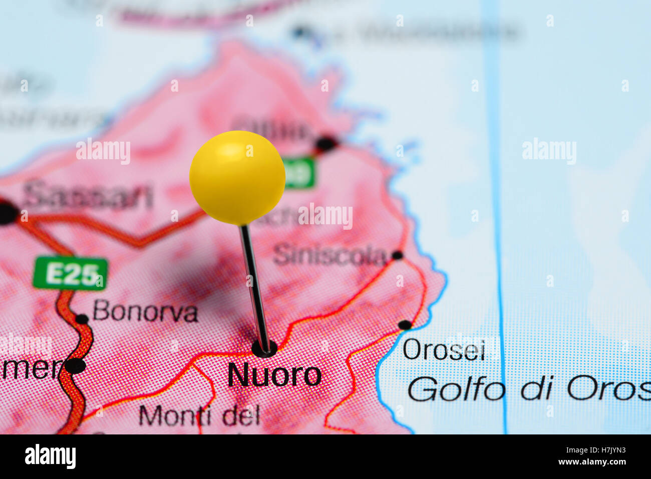 Nuoro pinned on a map of Italy Stock Photo - Alamy