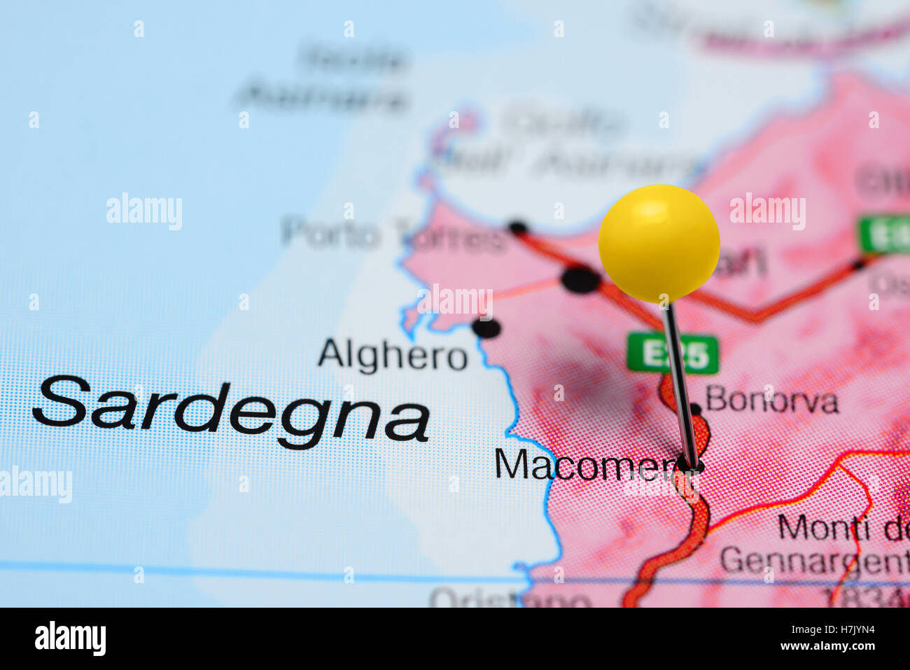 Macomer pinned on a map of Italy Stock Photo - Alamy