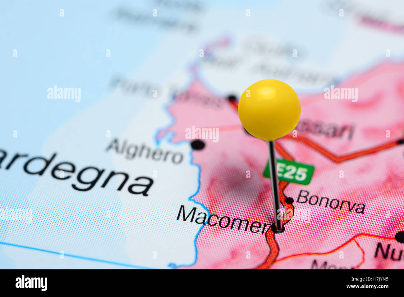 Macomer pinned on a map of Italy Stock Photo - Alamy