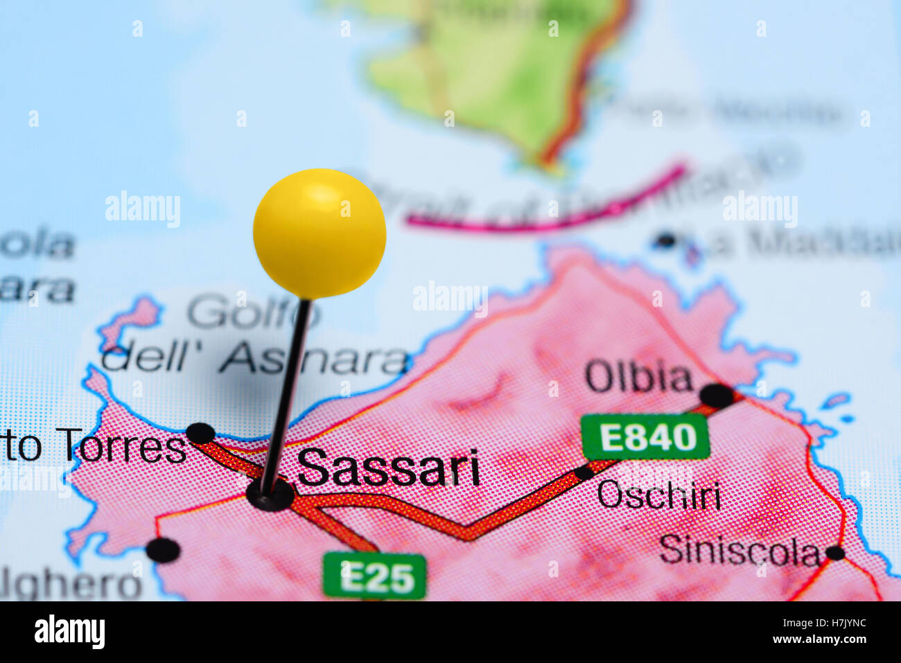 Sassari pinned on a map of Italy Stock Photo - Alamy