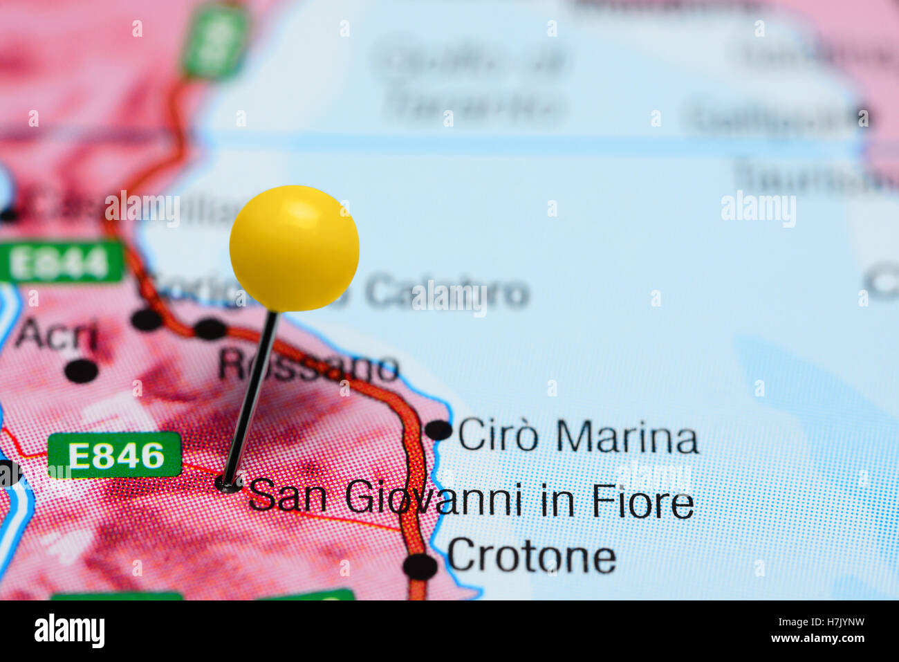 San Giovanni in Fiore pinned on a map of Italy Stock Photo - Alamy