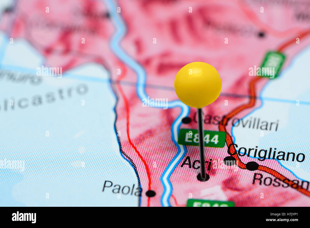 Acri pinned on a map of Italy Stock Photo - Alamy