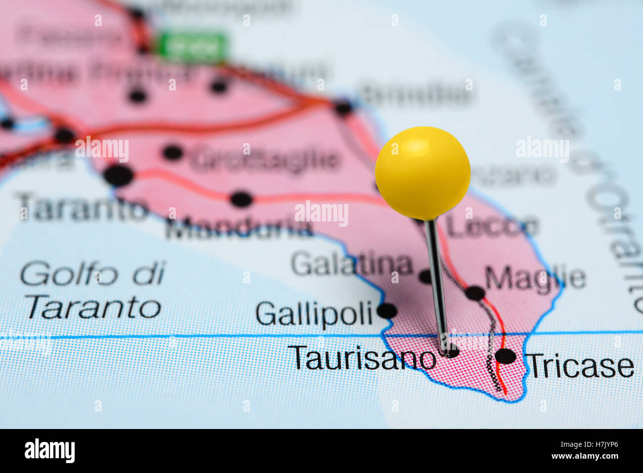 Taurisano pinned on a map of Italy Stock Photo - Alamy