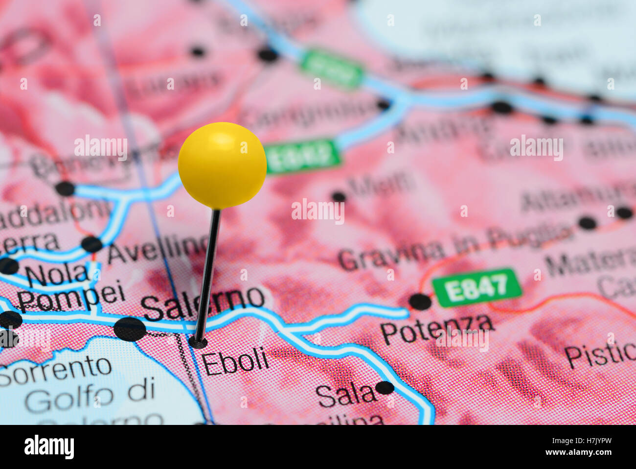 Eboli pinned on a map of Italy Stock Photo - Alamy