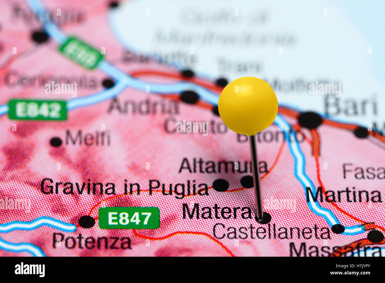 Matera pinned on a map of Italy Stock Photo - Alamy