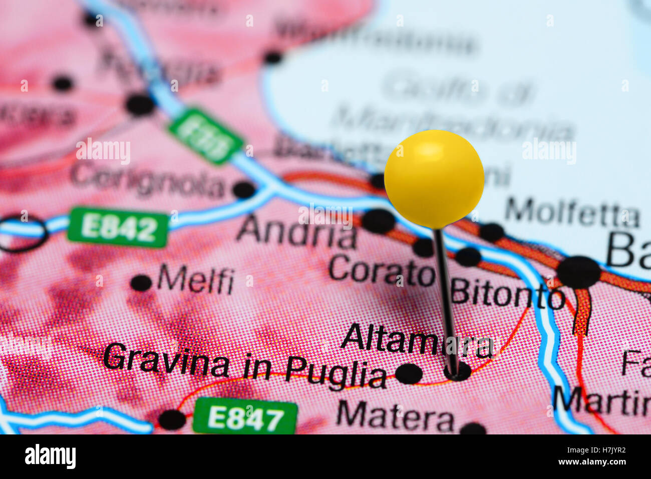Altamura pinned on a map of Italy Stock Photo - Alamy